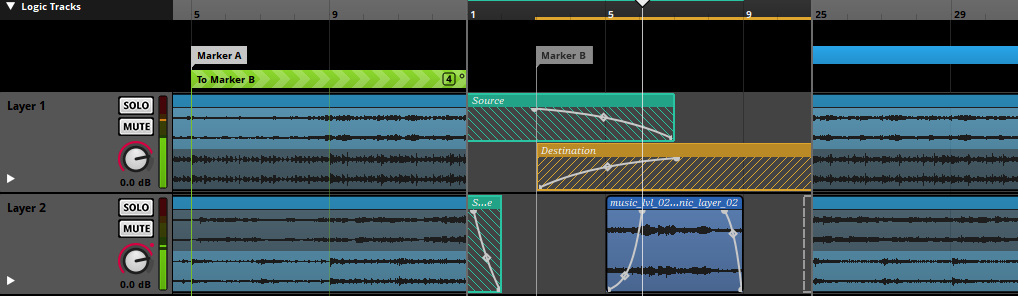 Transition timeline crossfade