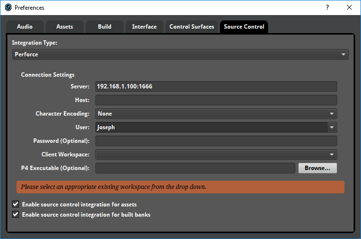 The Source Control Tab, Perforce