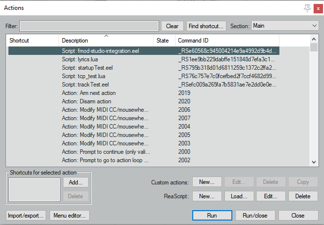 Action Menu in Reaper