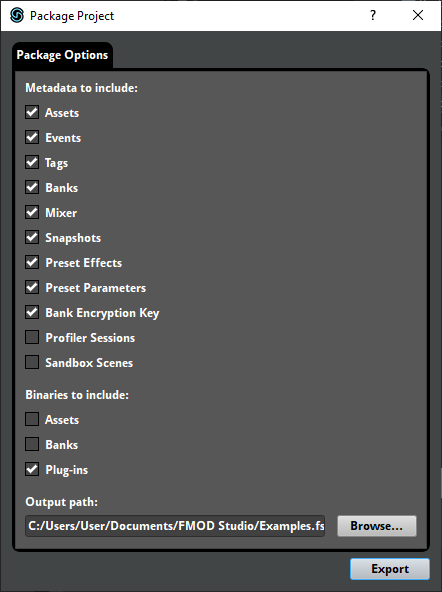 The Package Project Dialog