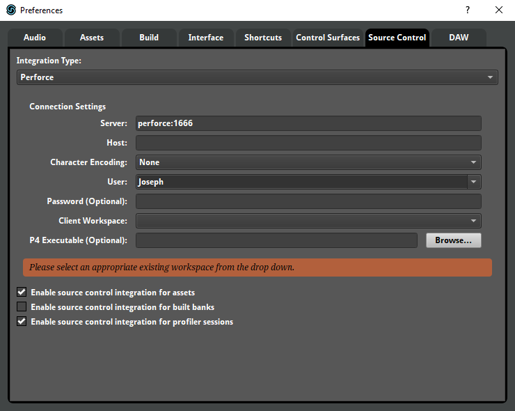 The Source Control Tab, Perforce