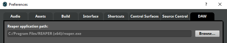 Reaper Application Path Settings in Preference Dialog