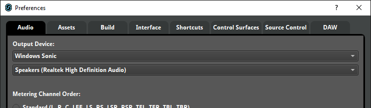 Setting Output Device to Windows Sonic