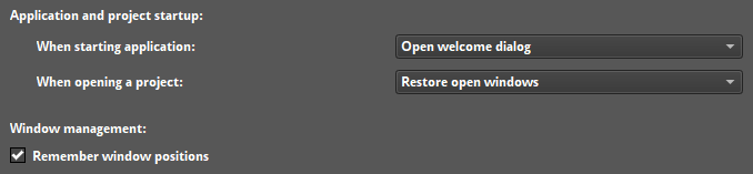 When opening a project' and 'Window management.