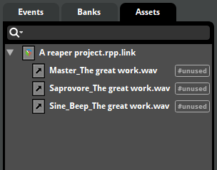 A Linked Reaper Project in the Assets Browser