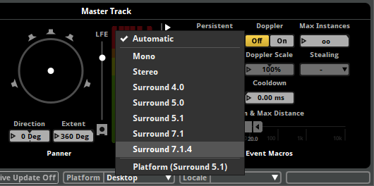 Setting Master Bus Output Format to Surround 7.1.4