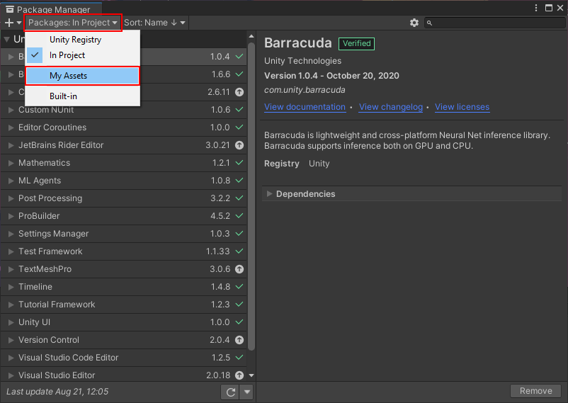 Setting the package manager to my assets
