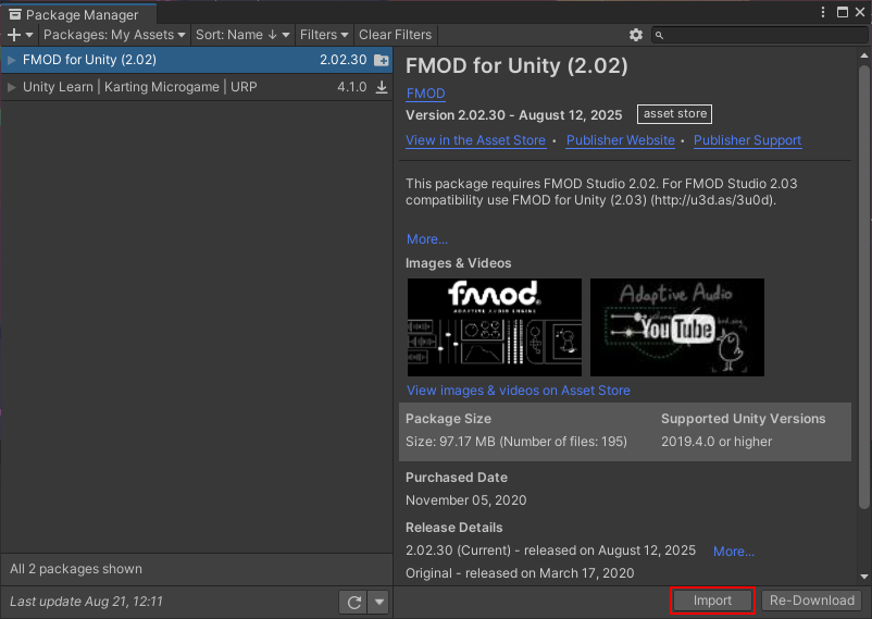 Importing FMOD for Unity