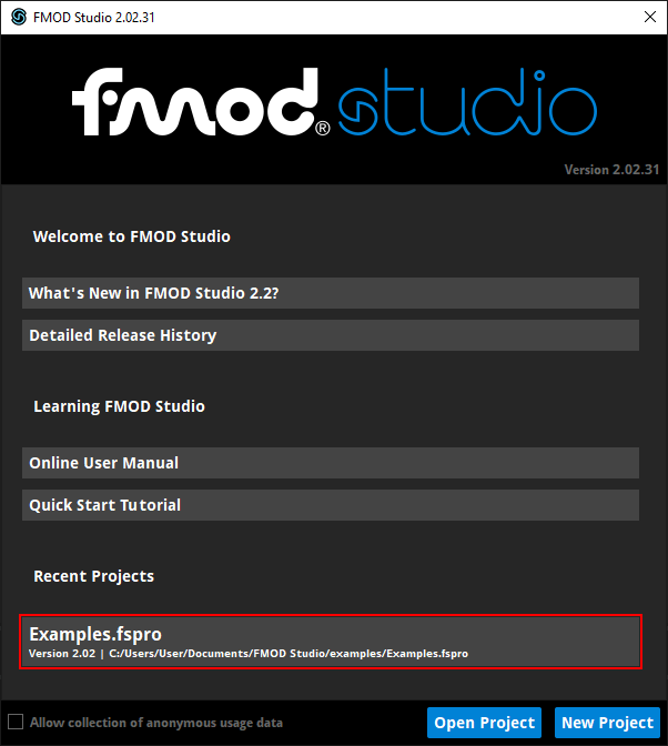 Setting up the FMOD Project