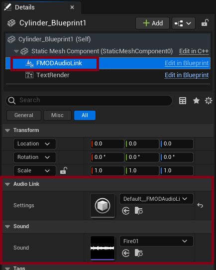 Fmod Audiolink Component 
