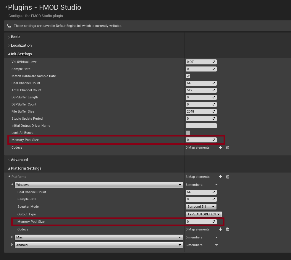 New Platform Memory Pool Settings